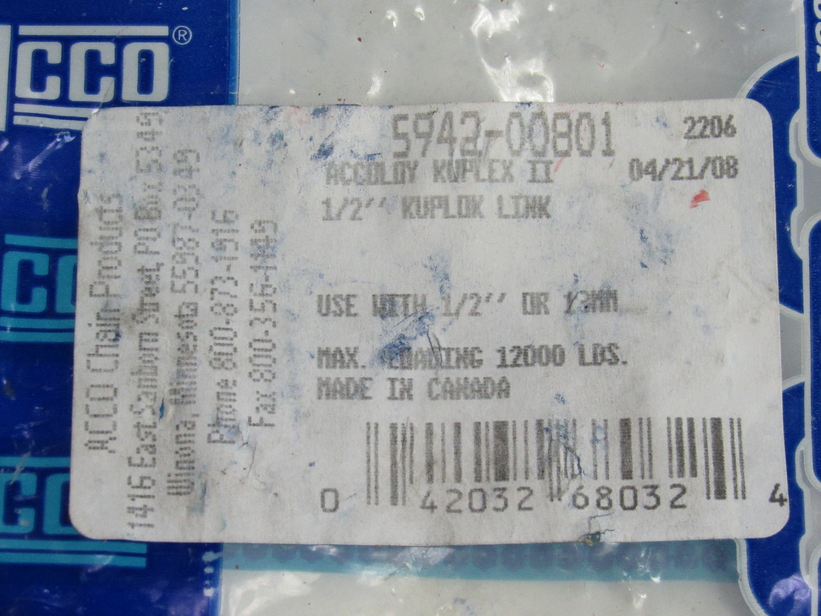 Acco 1/2" Kuplok Coupling Link 5942-00801 594200801 New | eBay