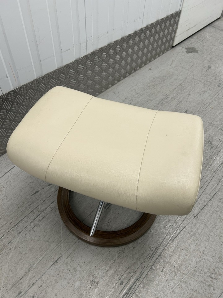 Ekornes Stressless Cream Leather Signature Base Adjustable Footstool ...