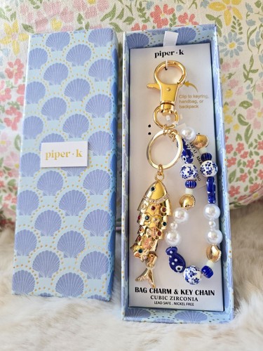 Viral Anthropologie Inspired Bag Charm/ Key Chain Jeweled Gold Gem Fish ...