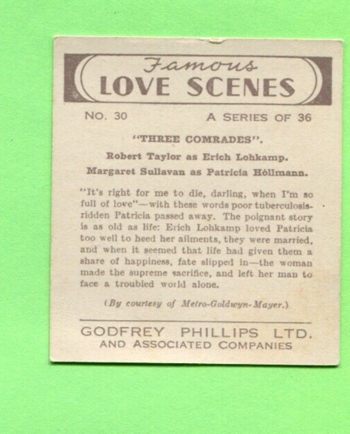 1939 GODFREY PHILLIPS CIGARETTES LOVE SCENES #30 ROBERT TAYLOR MARGARET ...