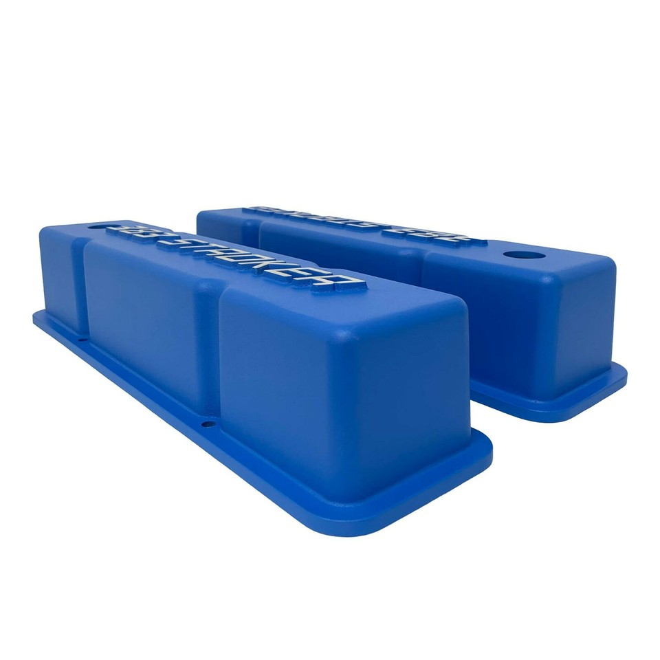 383 STROKER Small Block Chevy Tall Valve Covers - Raised Logo - Blue ...