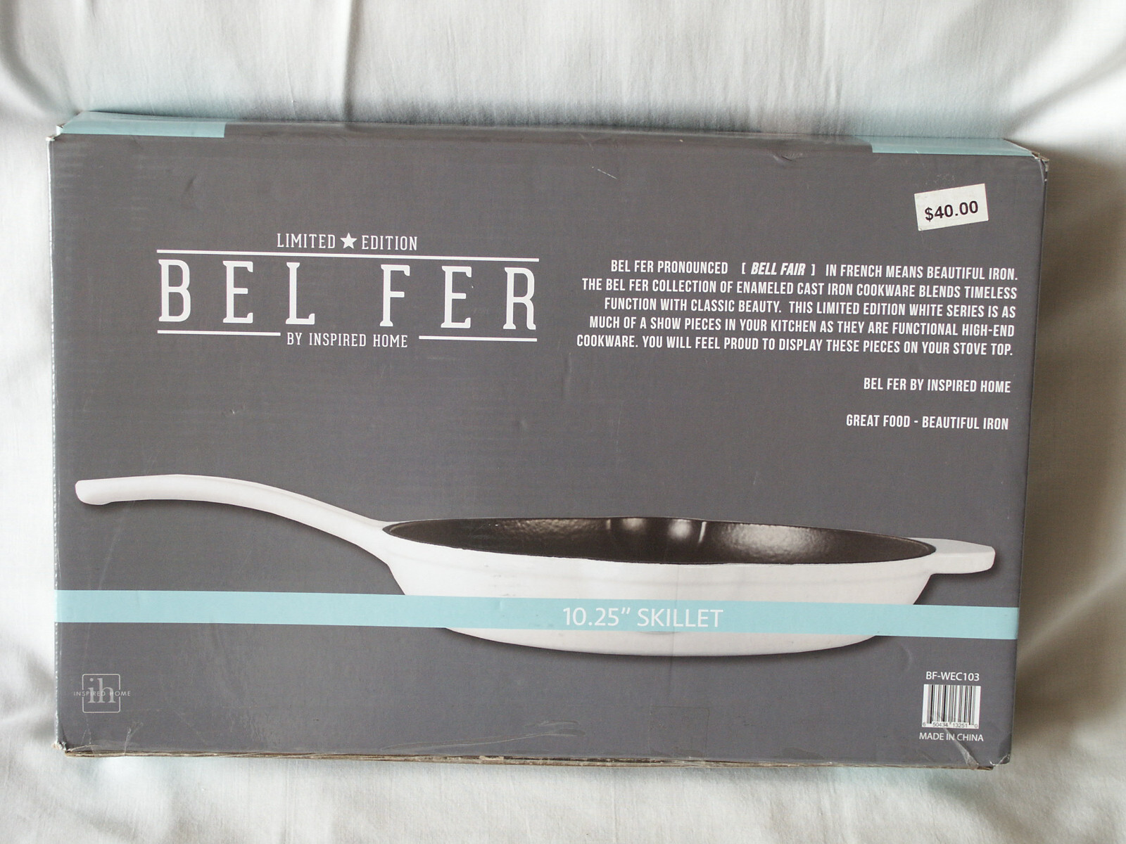 Inspired Home Bel Fer 10.25” Skillet White Enamel Cast Iron Limited New ...