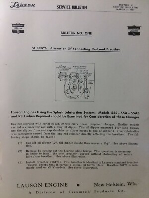 Lauson Engine Tecumseh Service Bulletins Mar 1954 no.1 thru Oct 1958 no ...