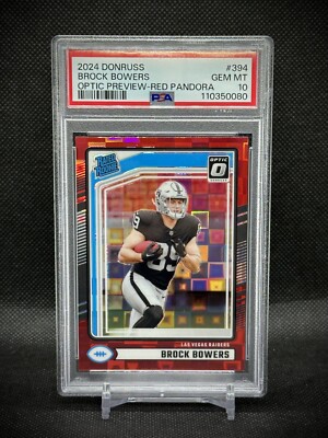 2024 Donruss Brock Bowers PSA 10 GEM MINT 💎 OPTIC RED PANDORA RC PRIZM ...