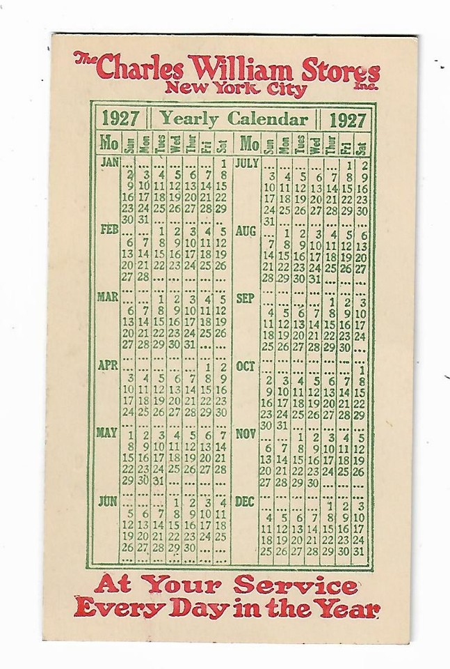 1927 Ad Premium Calendar Charles William Stores New York City Christmas ...