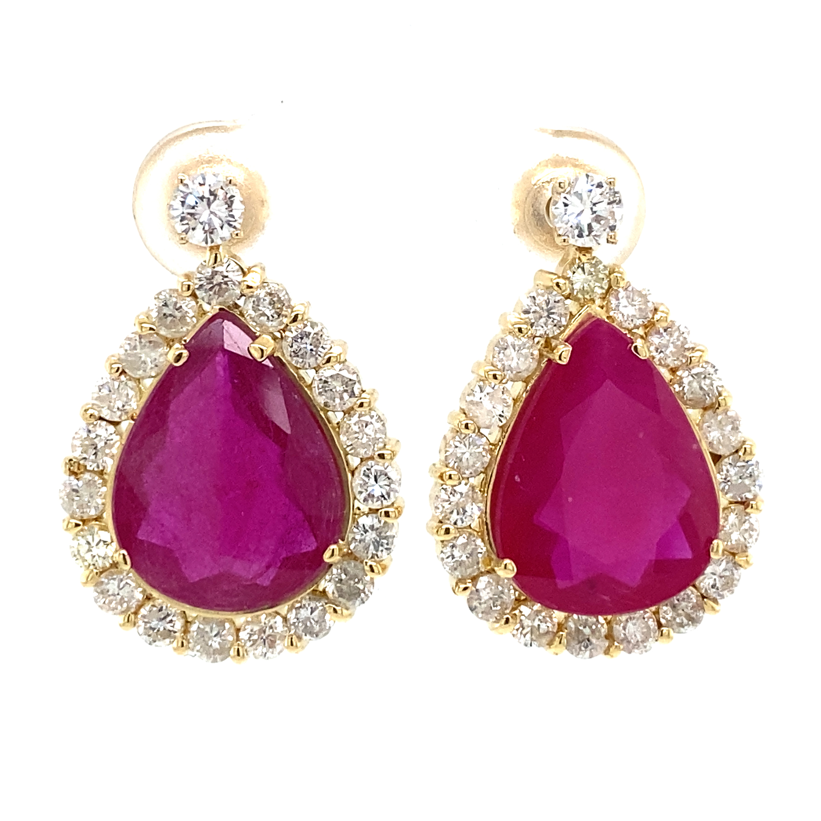 Ruby Diamond Teardrop 18K Yellow Gold Earrings - Gem