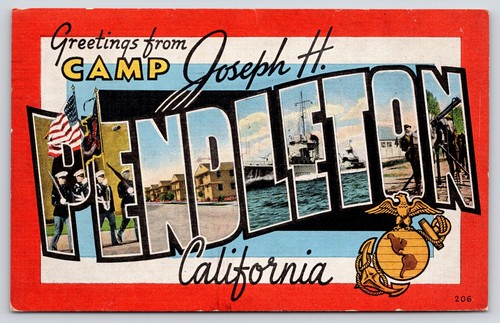 Camp Joseph H Pendleton Large Letter Linen Postcard~WWII 1944 Navy PM ...