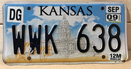Kansas Capitol License Plate WWK 638 DG Sep '09 | eBay