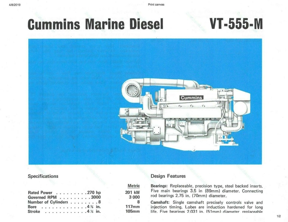 Cummins VT-555-M, Marine Diesel Engine, 270HP | eBay