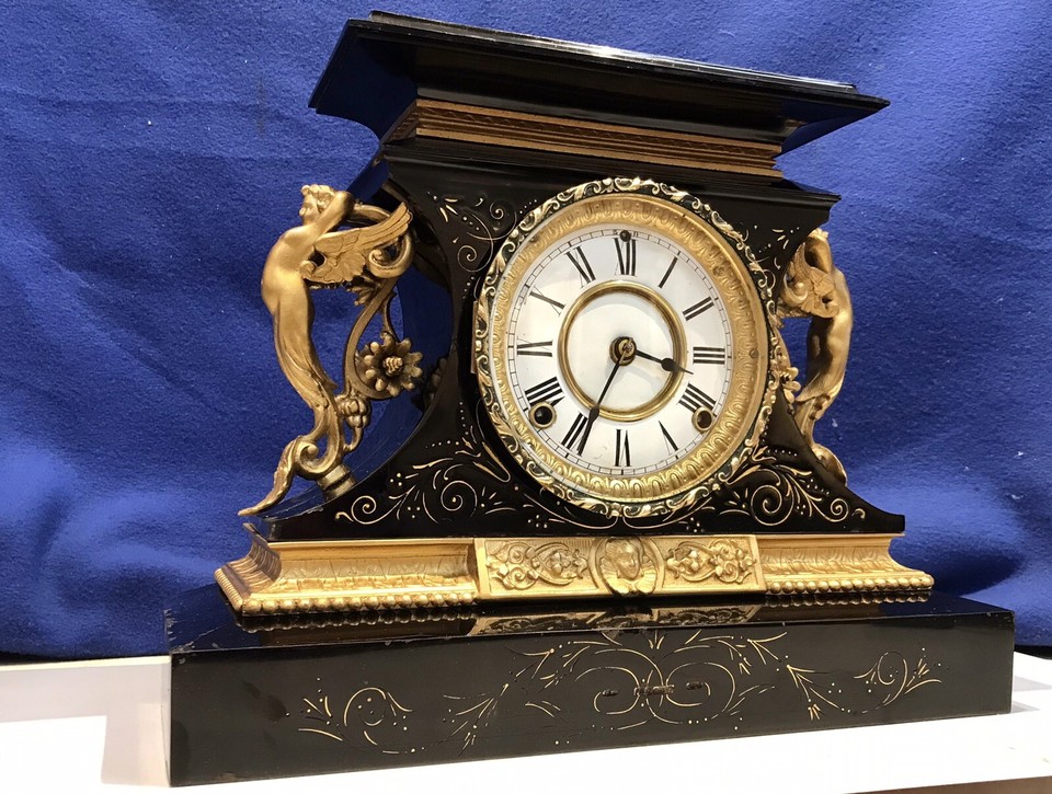 1882 VINTAGE ANTIQUE CAST IRON ANSONIA ROSALIND,ANGEL,STRIKES CLOCK, | eBay