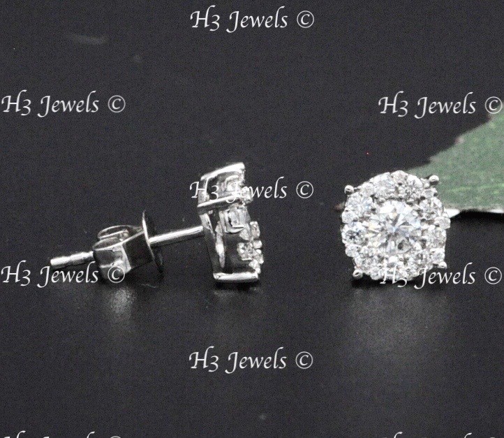 14k Solid White gold diamond stud earring cluster 0.85 ct VS Quality | eBay
