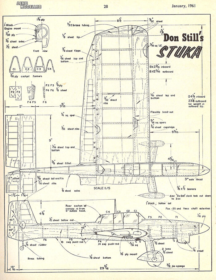 Model Airplane Plans (UC): Stuka 47" Stunt for .29 Engine by Don Still ...