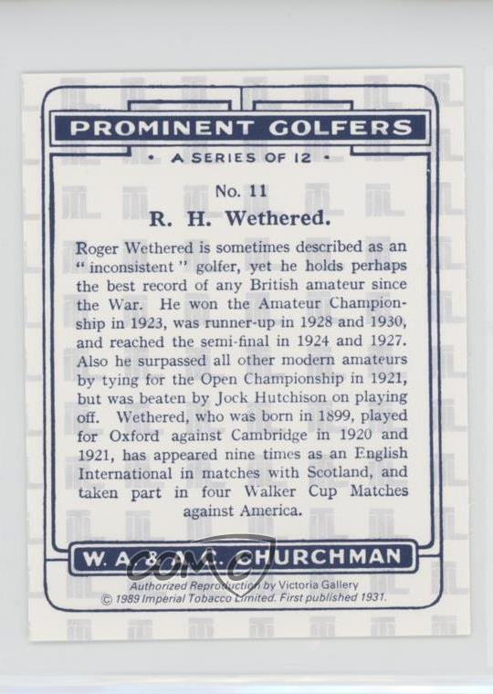 1989 Victoria Gallery 1931 Churchman's Prominent Golfers Large Reprints ...