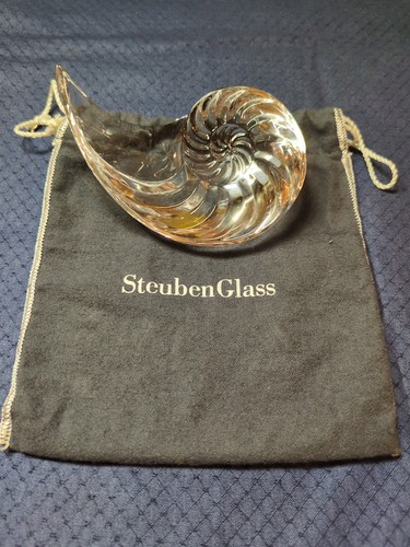 Steuben Glass Nautilus Seashell Paperweight MINT SIGNED W/ Bag | eBay