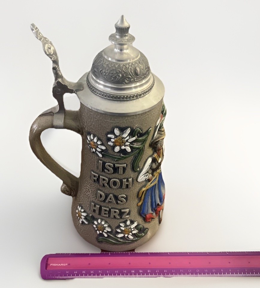 VTG Original King West Germany 1 Liter Beer Stein 9" Lidded #G75 Very ...