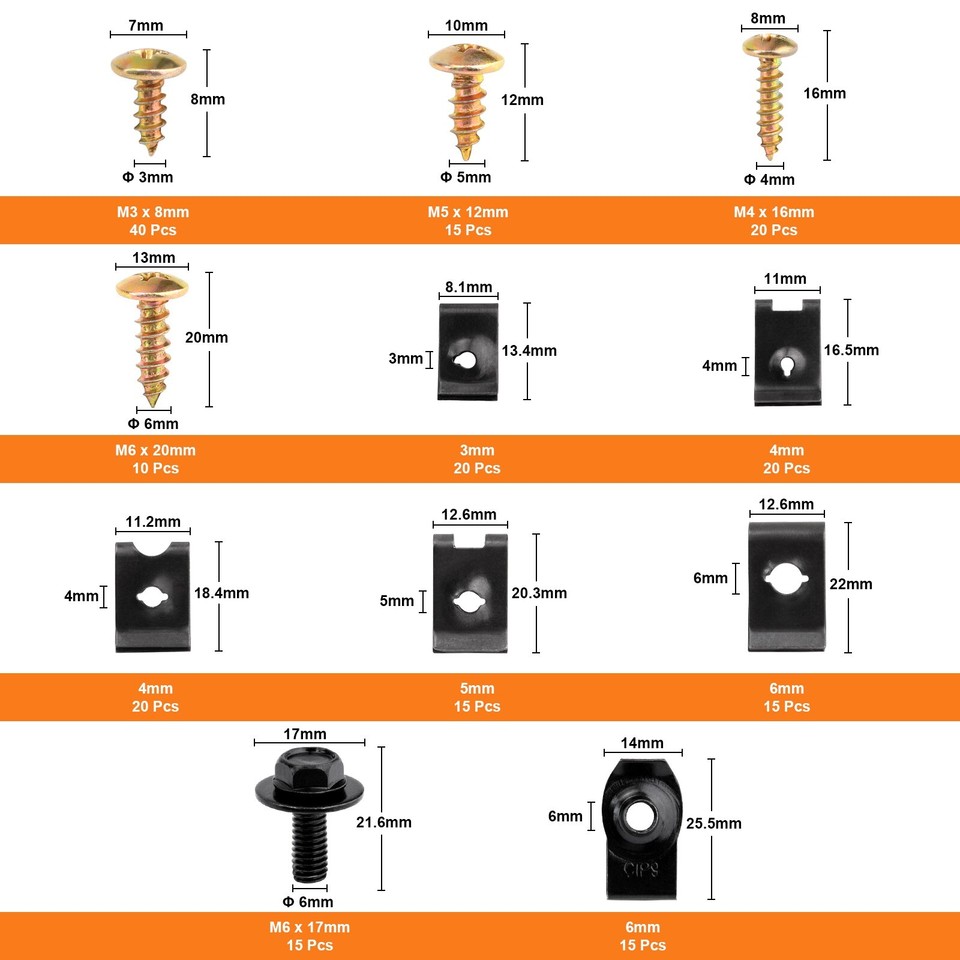 ASSORTED SPIRE CLIPS U NUTS CAPTIVE SPEED FASTENERS FLANGE SELF TAPPING ...