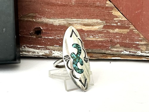 Navajo Turquoise Inlaid Sterling Silver NATIVE AMERICAN Symbol Ring ...