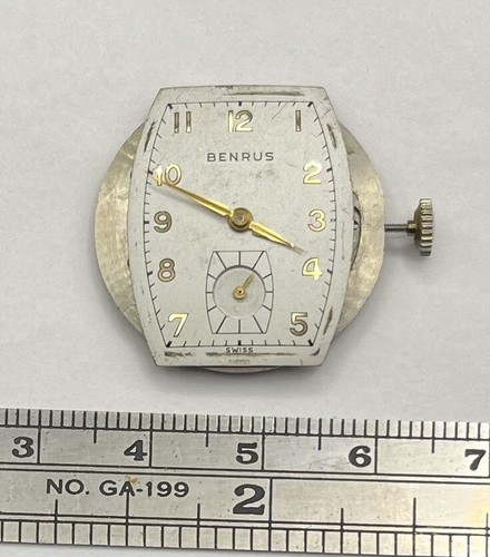 Vintage 1950s Running Benrus BB13 15J Men's Watch Movement, Dial, Stem ...