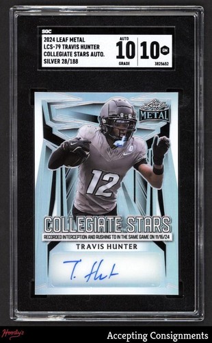 2024 Leaf Metal Collegiate Silver Travis Hunter ROOKIE AUTO 28/188 SGC ...