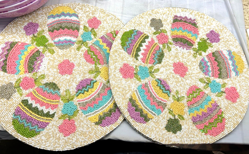 2 Pcs Set Easter Beaded Placemats Eggs white Multi Charger 15" New | eBay