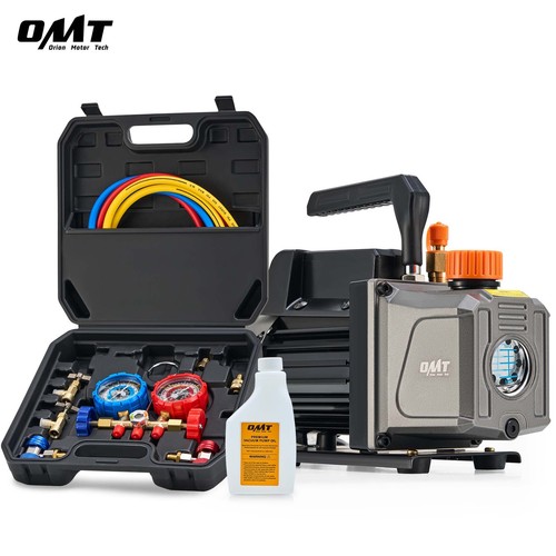 OMT Combo 1/3HP 4CFM AC Vacuum Pump w Manifold Gauge Set Mechanic HVAC ...