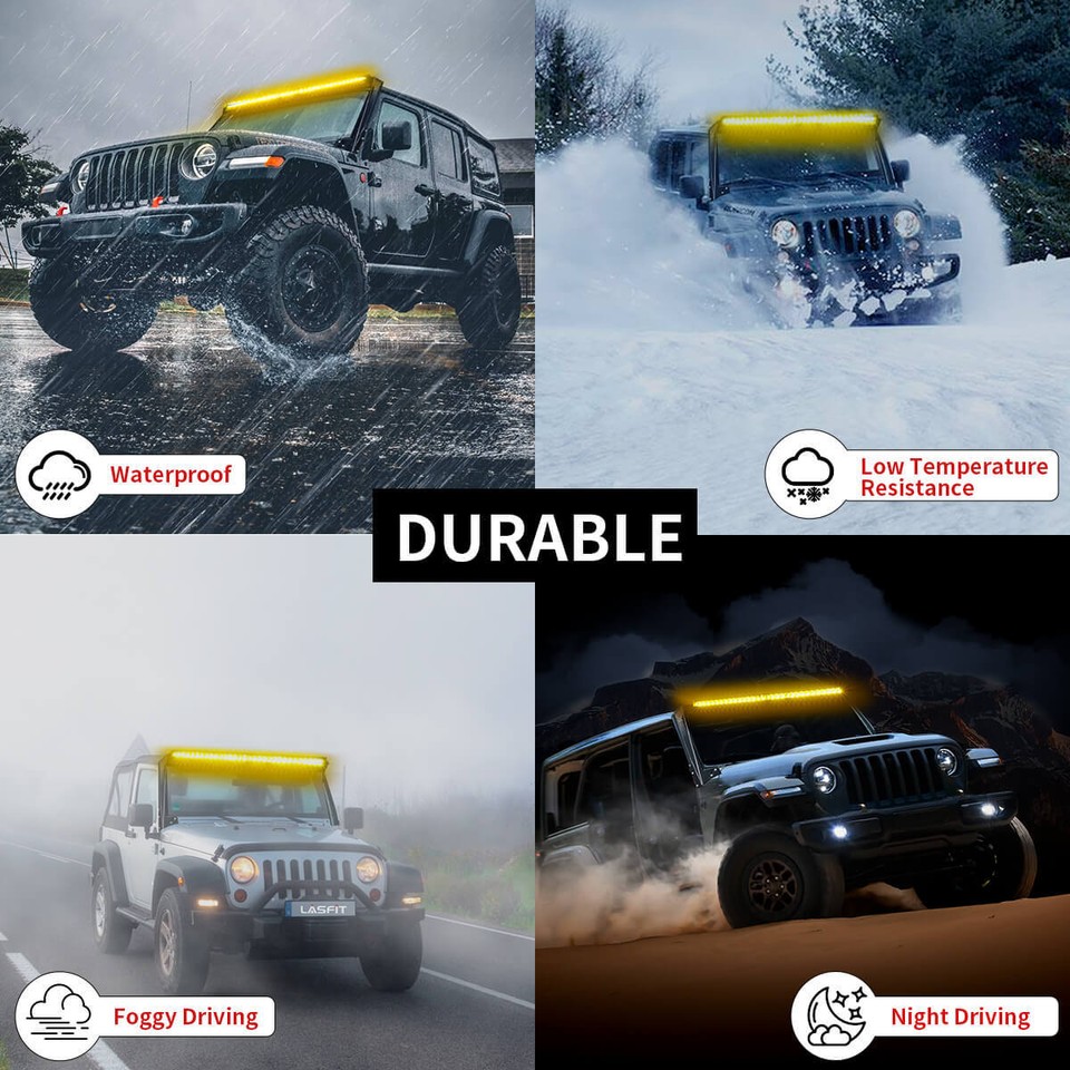 Lasfit 42 inch Amber LED Light Bar Single Row Spot Flood Combo 4WD ...