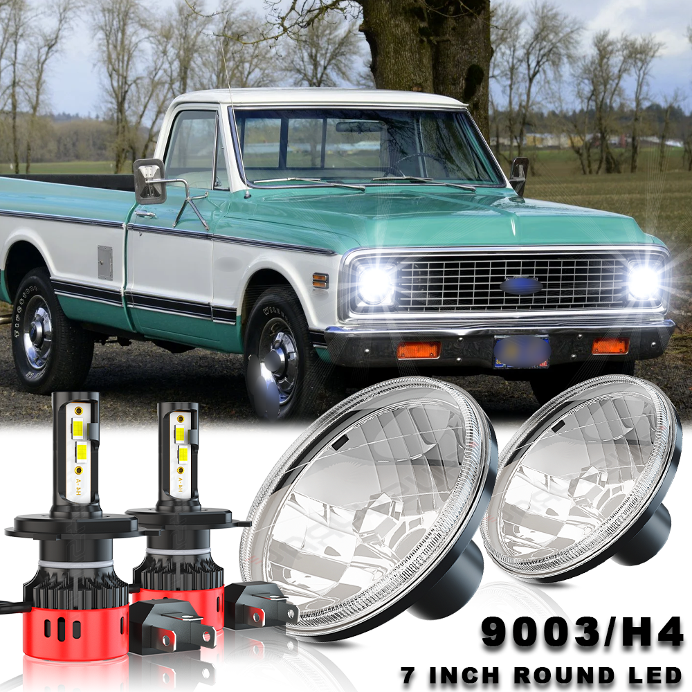 Pair 7inch Round LED Headlights H4 9003 Light Bulb for Chevy C10 C20 ...