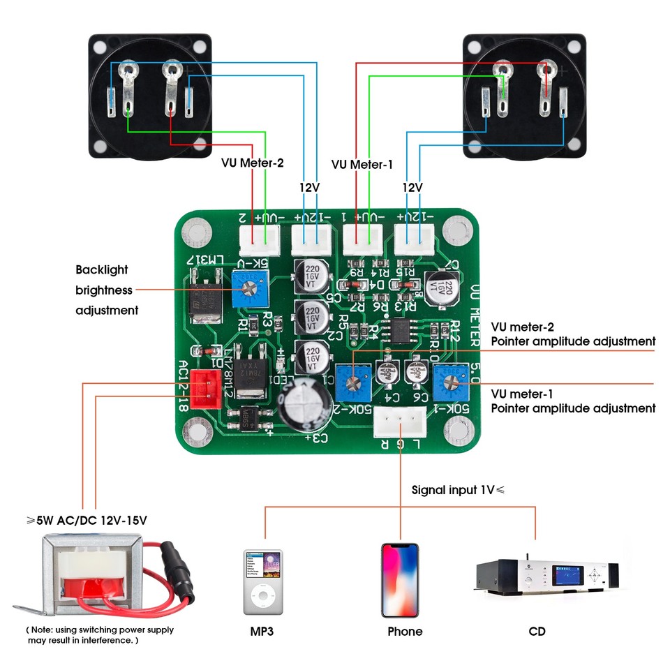 DIY Stereo Analog VU Meter Audio DB Panel Sound Level Display+Driver ...
