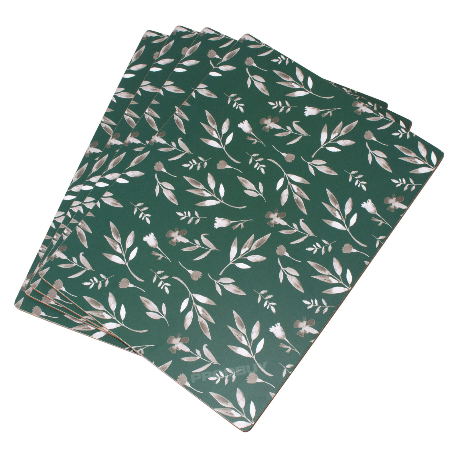 Set of 4 Placemats Dark Green Leaves 29cm Cork Dining Table Setting ...