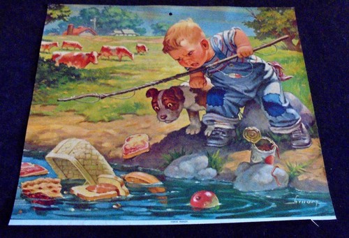 Stuart, Boy Fishing, Lunch, Dog, Cows, Farm, 14"x11.5" Sample Print ...
