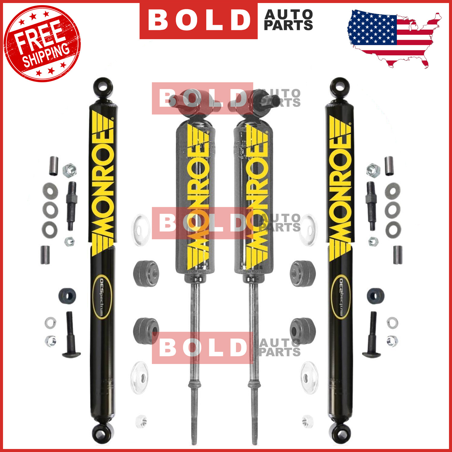 Front and Rear Shock Absorbers Set 4PCS Kit Monroe for Cadillac Calais ...