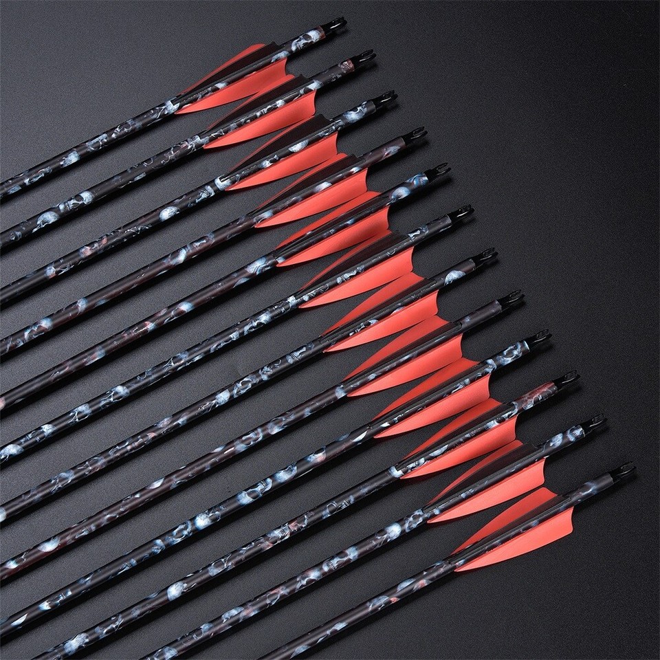 12pcs Bogenschießen 30" Jagdpfeile Carbon Pfeil / Pfeilspitzen Spine ...