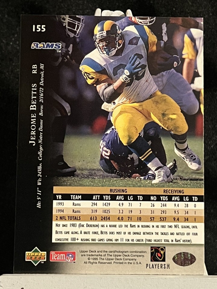 1995 Upper Deck Jerome Bettis St. Louis Rams #155 Football NFL Card | eBay