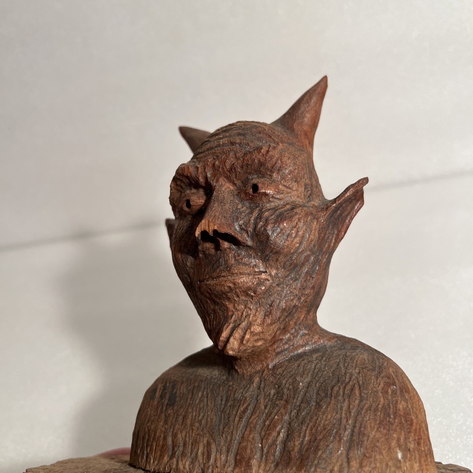 as is, Vintage Carved Wood Old Scratch Devil Bust Figure | eBay