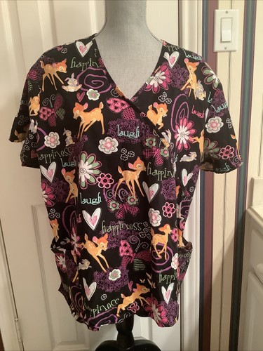 Disney Bambi Thumper 2X Multicolored Nurse Scrub Top | eBay