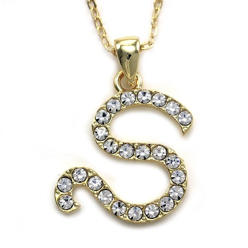 NEW Initial Alphabet Letter S Pendant Necklace High Polish Gold Tone ...