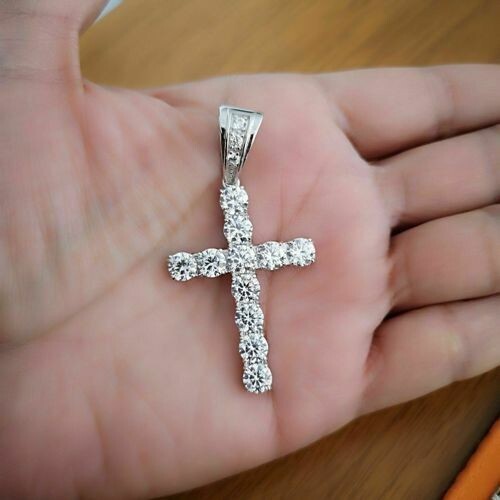 Lab-Created 2CT Round Cut Diamond Cross women's Pendant 14K White Gold ...