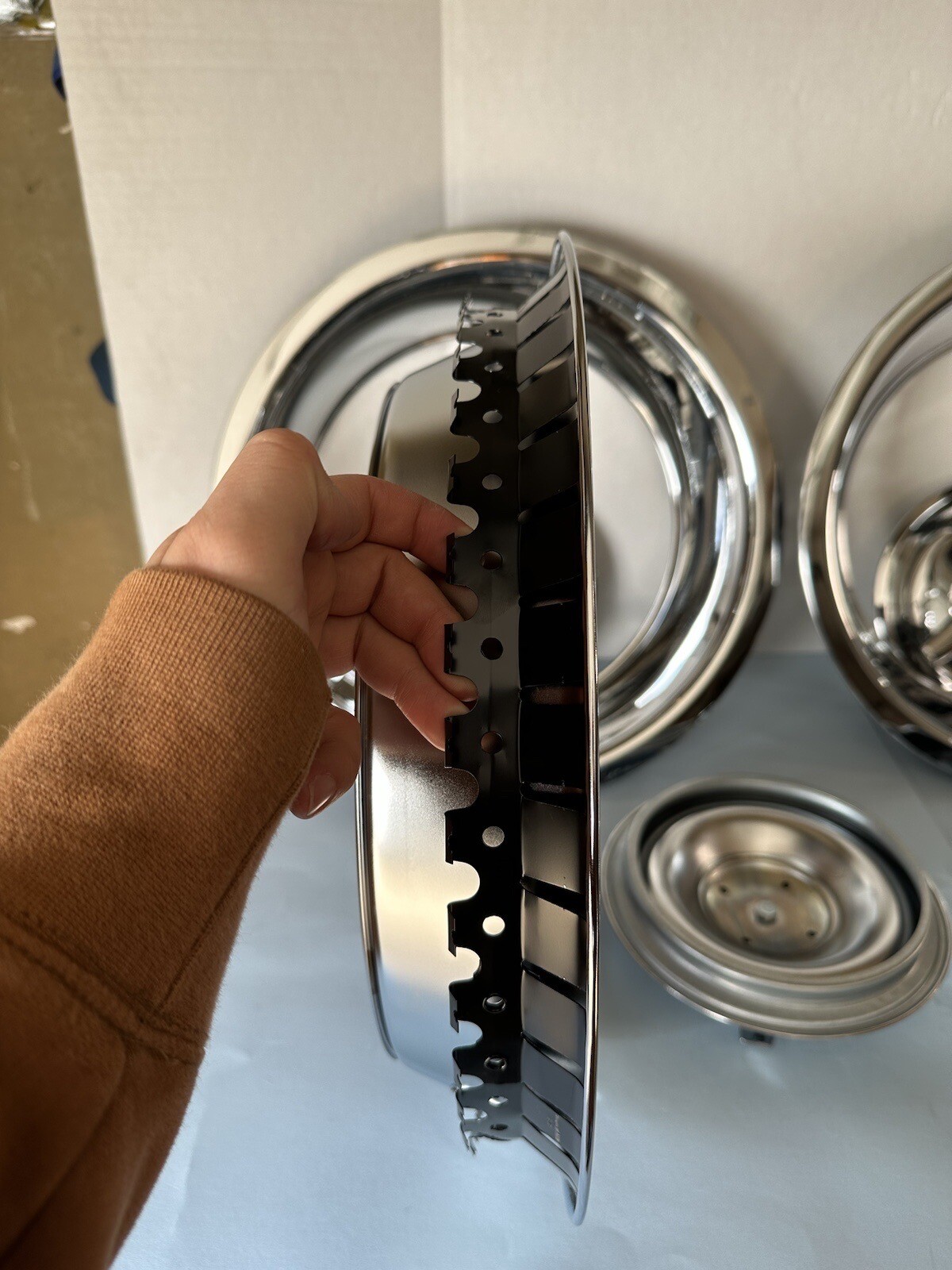 (4)3 FLUTED BAR SPINNERS CENTER CAPS (4) TRIM RINGS FOR 15x8 RALLY ...