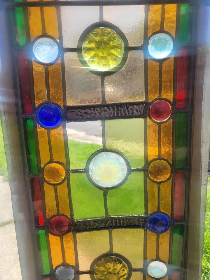 1 c.1870 Antique American Stained Glass Transom Window, w 32 roundels 7 ...
