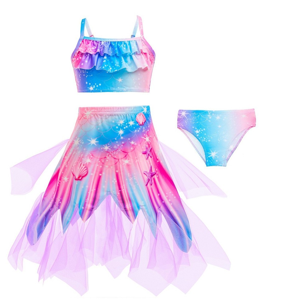 3pcs Girls Mermaid Swimming Costume Swimmable Bikini Set Summer ...