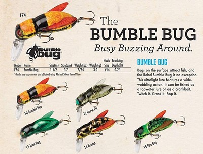 Rebel Lures Bumble Bug Topwater / Crankbait Fishing Lure, 1 1/2 Inch, 7 ...