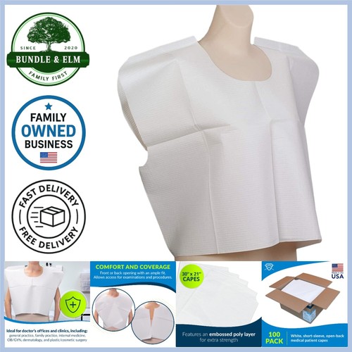 Disposable Medical Exam Capes Pack of 100 Short-Sleeve Open-Back ...