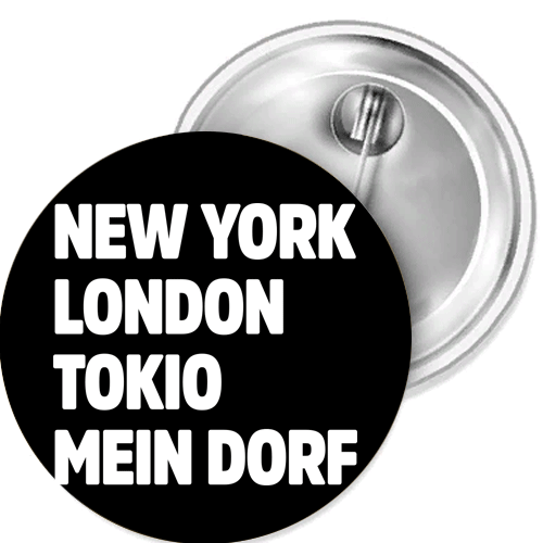 New York-London-Tokio-Mein Dorf Button Anstecker Aufkleber Flaschenöffn ...