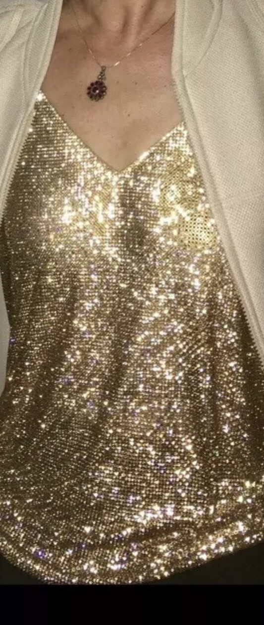 Balmain Swarovski Top Metal Mesh Top Gold Color Abs… - Gem