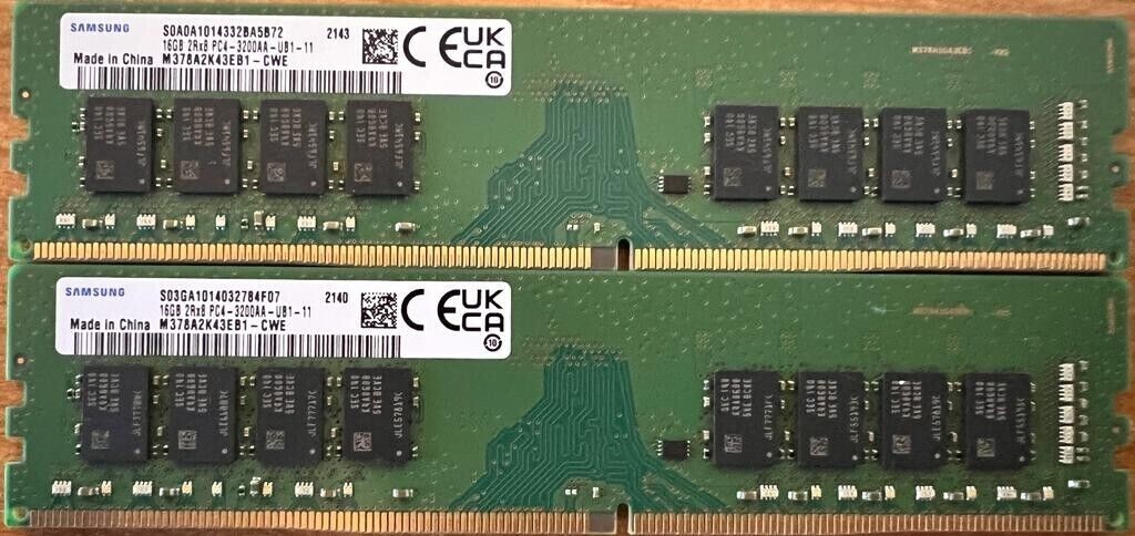 Samsung 32GB (2x 16GB) DDR4 PC4-25600 DIMM Memory RAM M378A2K43EB1-CWE ...