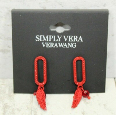 Simply Vera Vera Wang Red Simulated Crystal Feather Drop Earrings | eBay