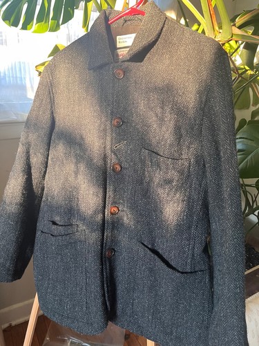 Universal Works Harris Tweed Large Charcoal Herringbone Wool Bakers ...