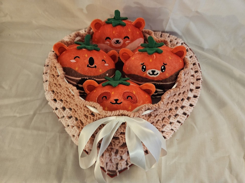 Valentine's Day Box Of 4 Plush Chocolate Straw-Bear-ies, Handmade ...