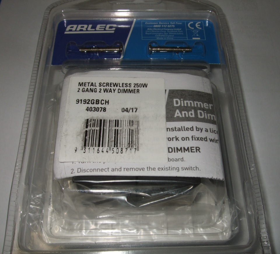 ARLEC 250 Watt Twin Dimmer 2 Gang Chromed Finish Metal Hidden Srew ...