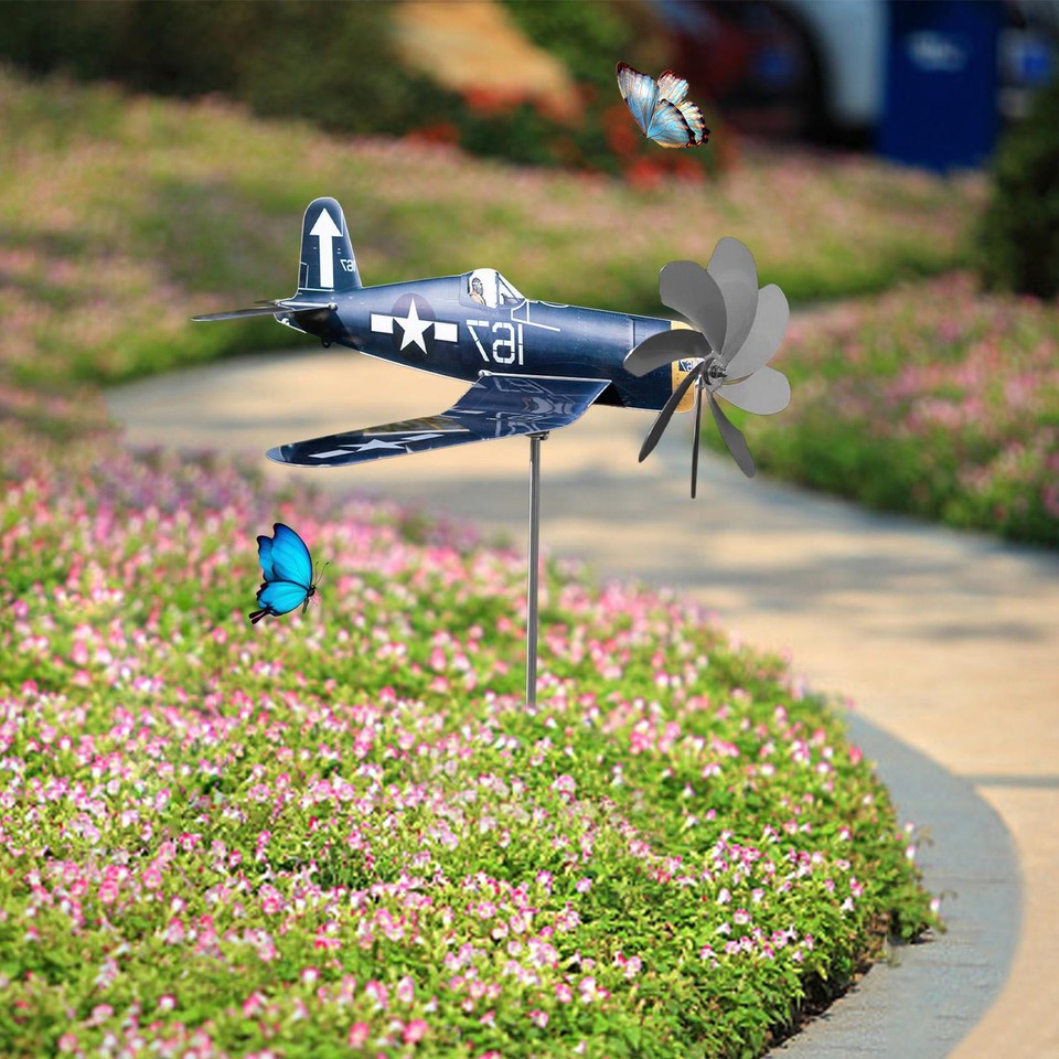 3D Plane Garden Wind Spinner Plane Metal Airplane Weather Vane Outdoor ...